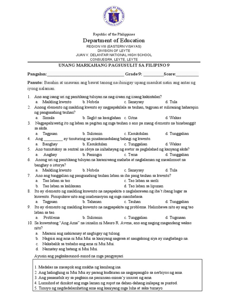 Q1 Exam Fil 9 | PDF
