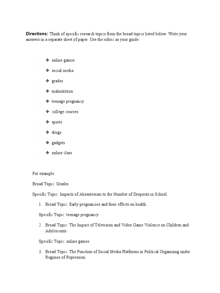 Research Topics from Broad Themes | PDF | Wellness