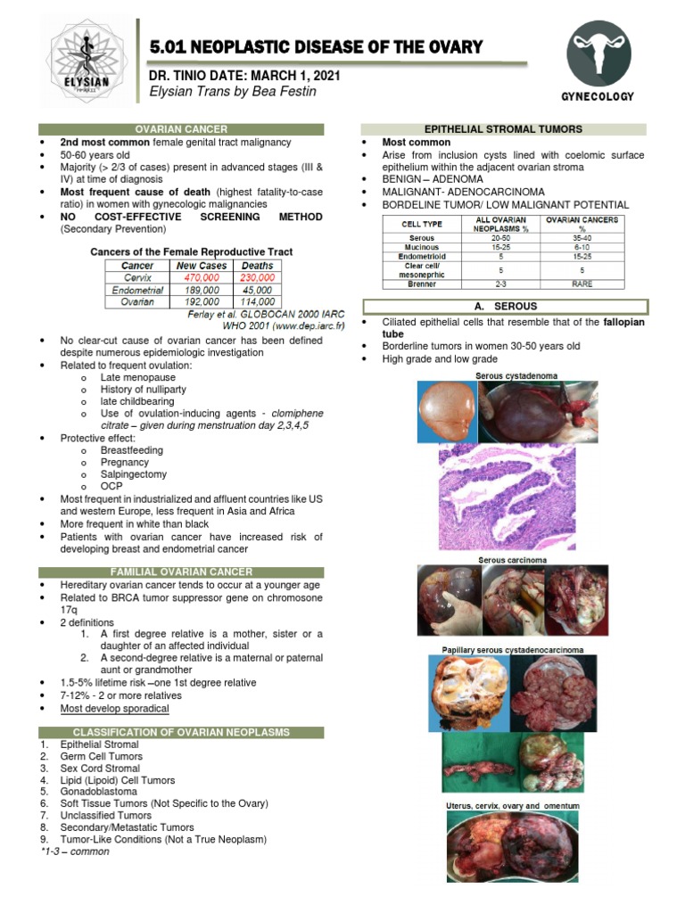GYNE 5.01 - Neoplastic Disease of The Ovary - Dr. Tinio | PDF | Ovarian ...