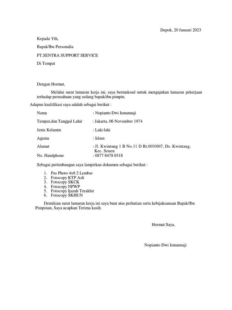 Lamaran Pak Nopi PDF | PDF