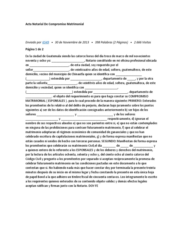 Acta Notarial de Compromiso Matrimonial | PDF | Compromiso | Matrimonio