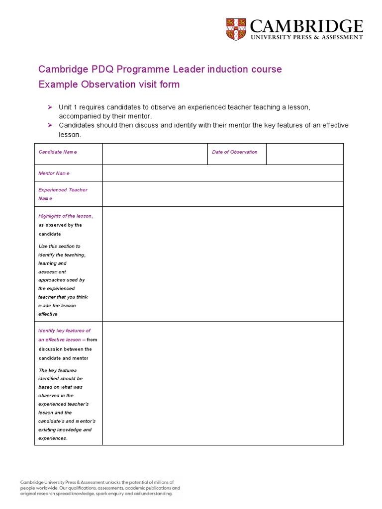 Example Observation Visit Form | PDF
