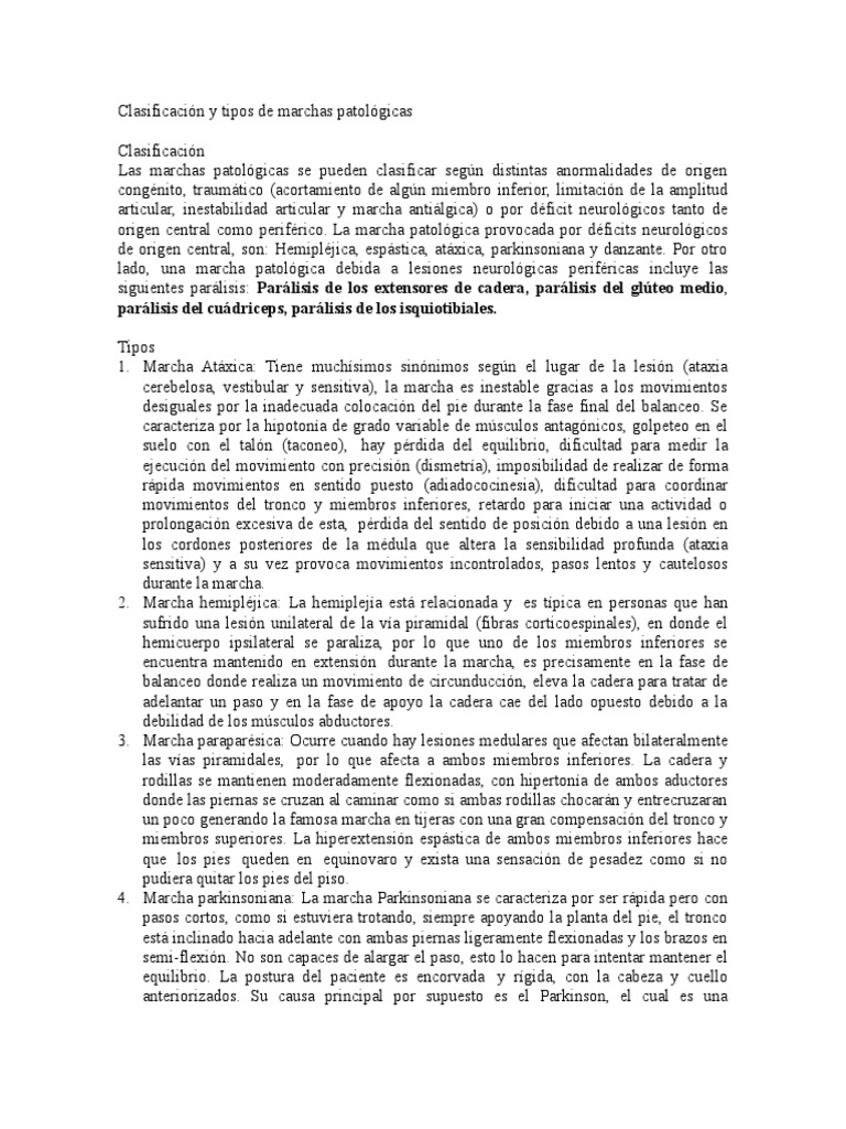 Clasificación y Tipos de Marchas Patológicas | PDF | Pie | Distonia