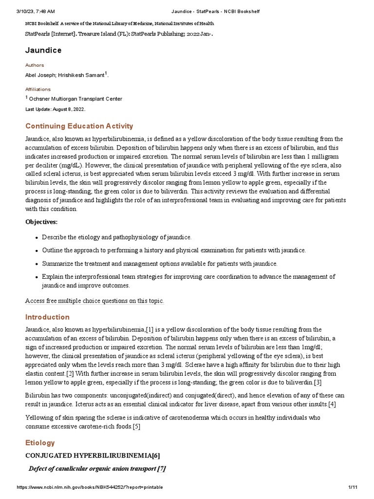 Jaundice - StatPearls - NCBI Bookshelf | PDF | Alanine Transaminase ...