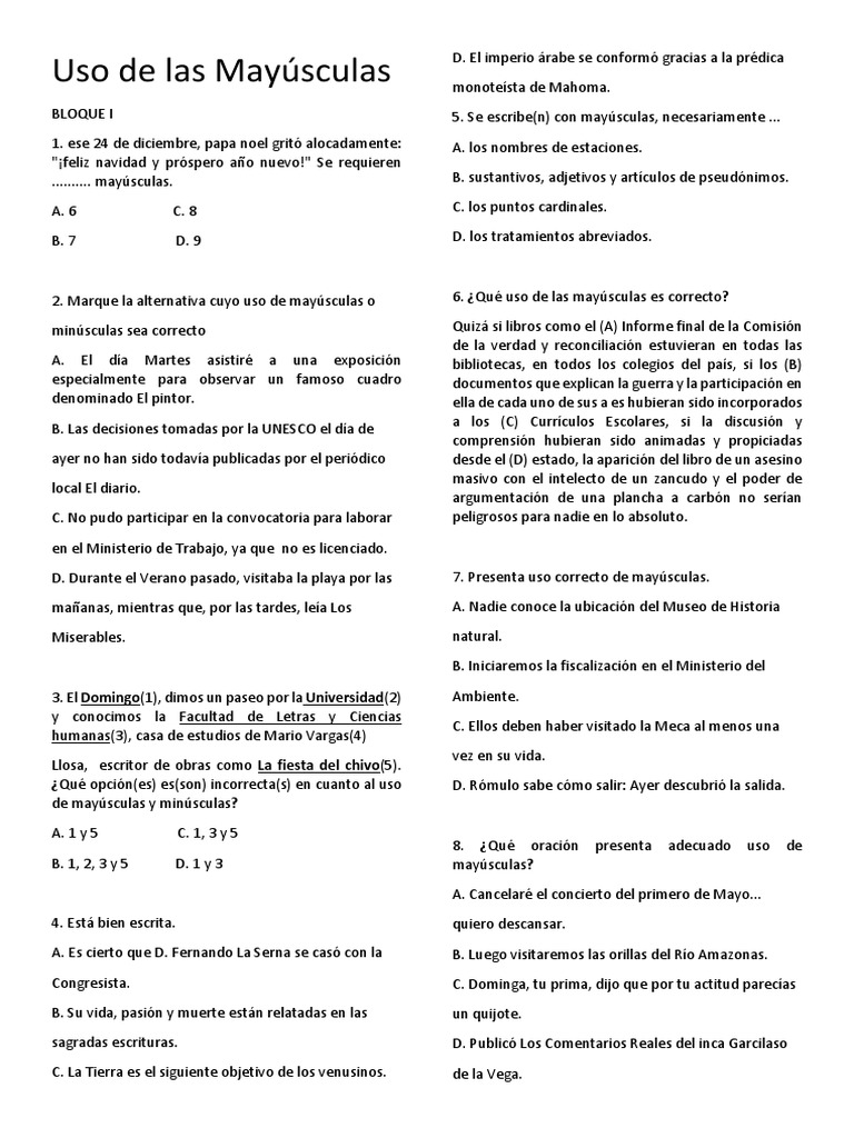 Ejercicios sobre el Uso de Mayúsculas | PDF
