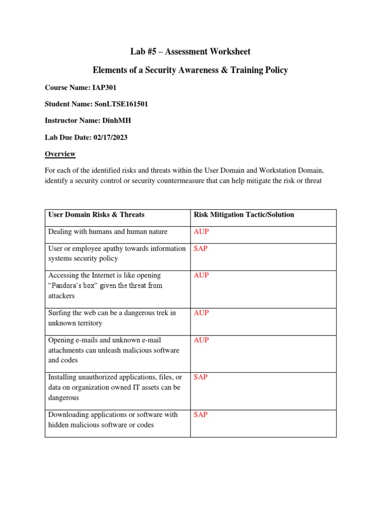 IAP301 SE161501 Lab5 | PDF | Security | Computer Security