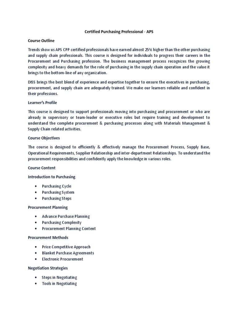 CPP Course Outline | PDF | Procurement | Supply Chain