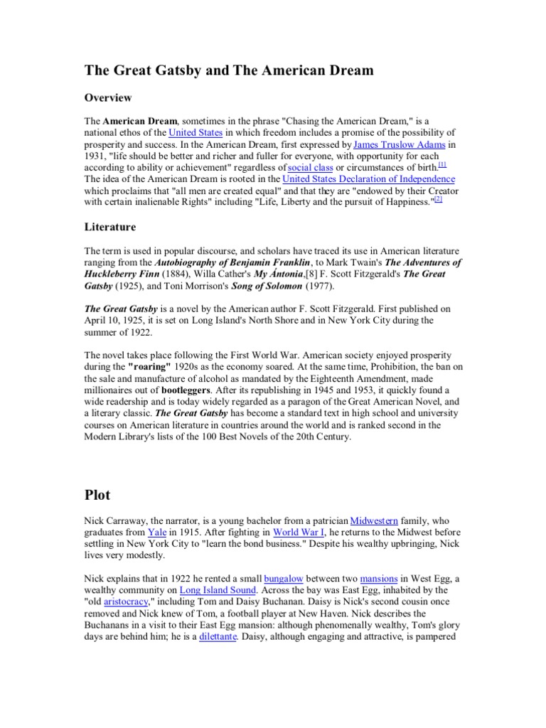 The Great Gatsby and The American Dream | PDF