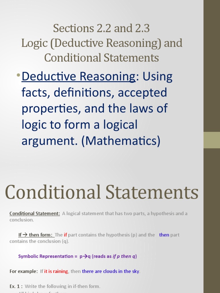 Sections 2.2 and 2.3 Conditional Statements | PDF Sections 2.2 and 2.3 Conditional Statements | PDF