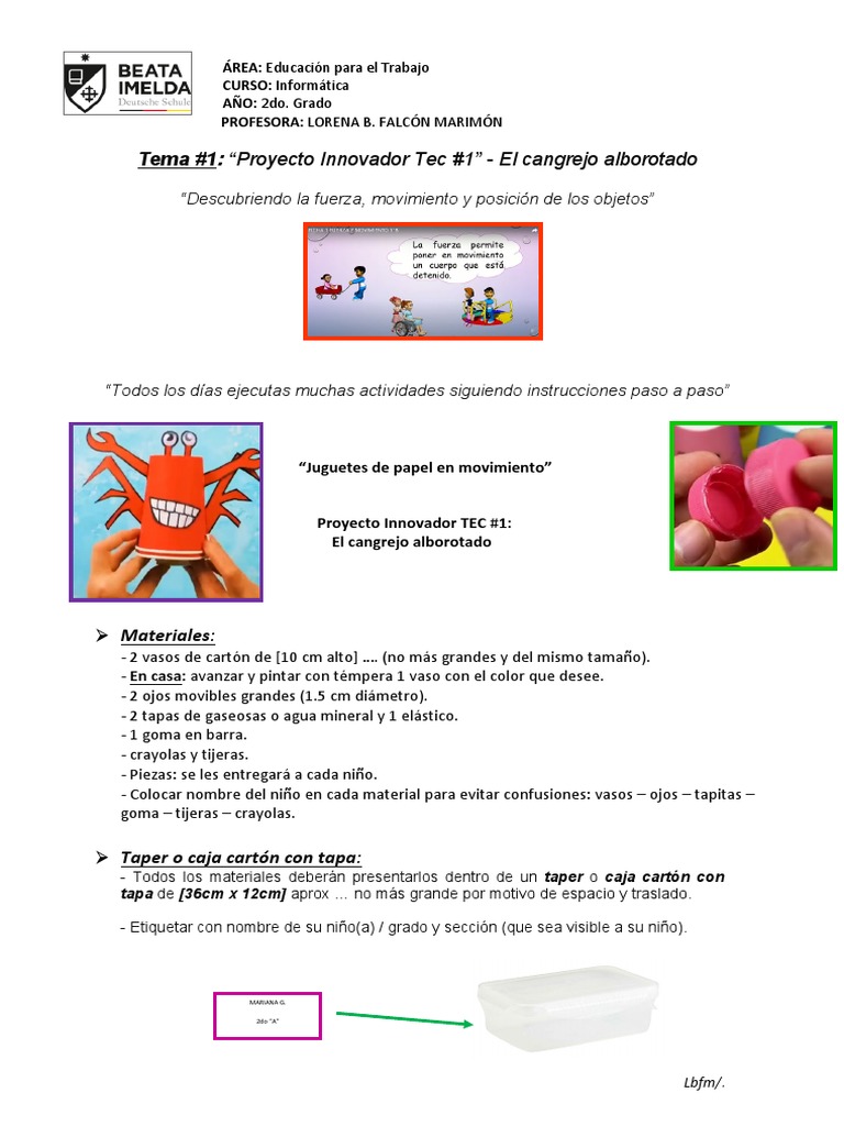 Tema #1: "Proyecto Innovador Tec #1" - El Cangrejo Alborotado | PDF