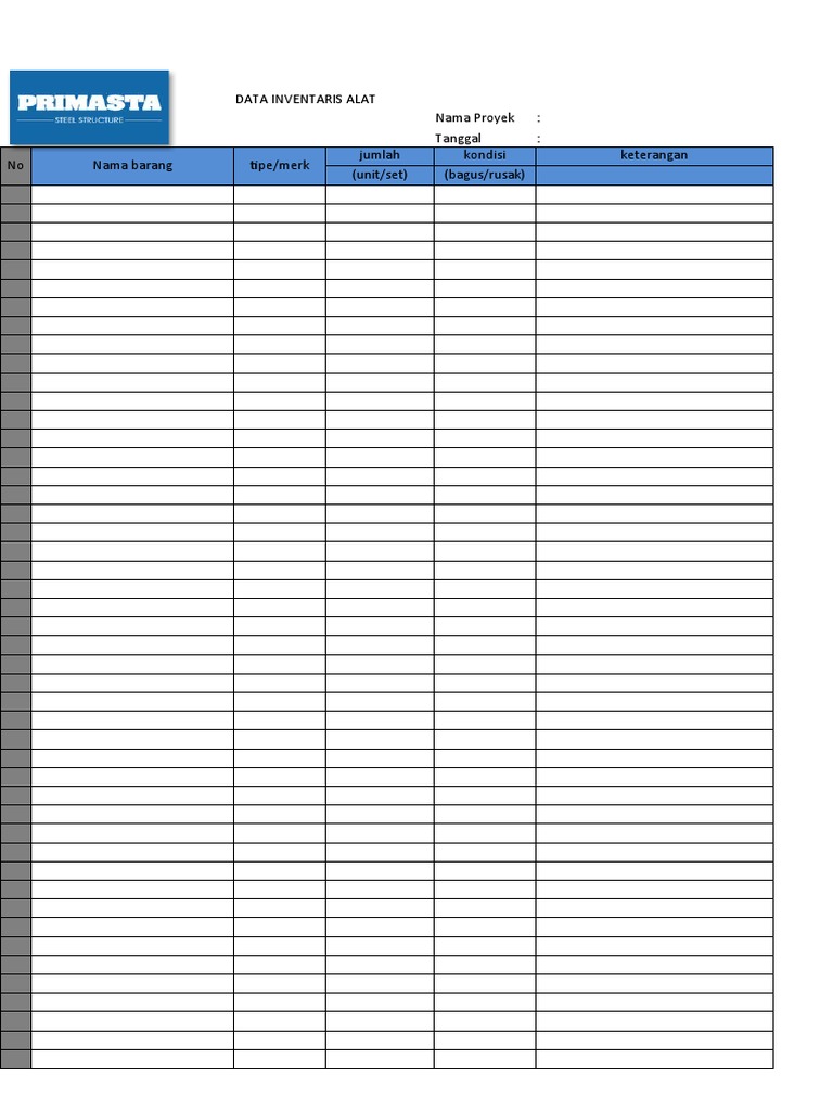 002. data inventaris alat proyek kosong | PDF