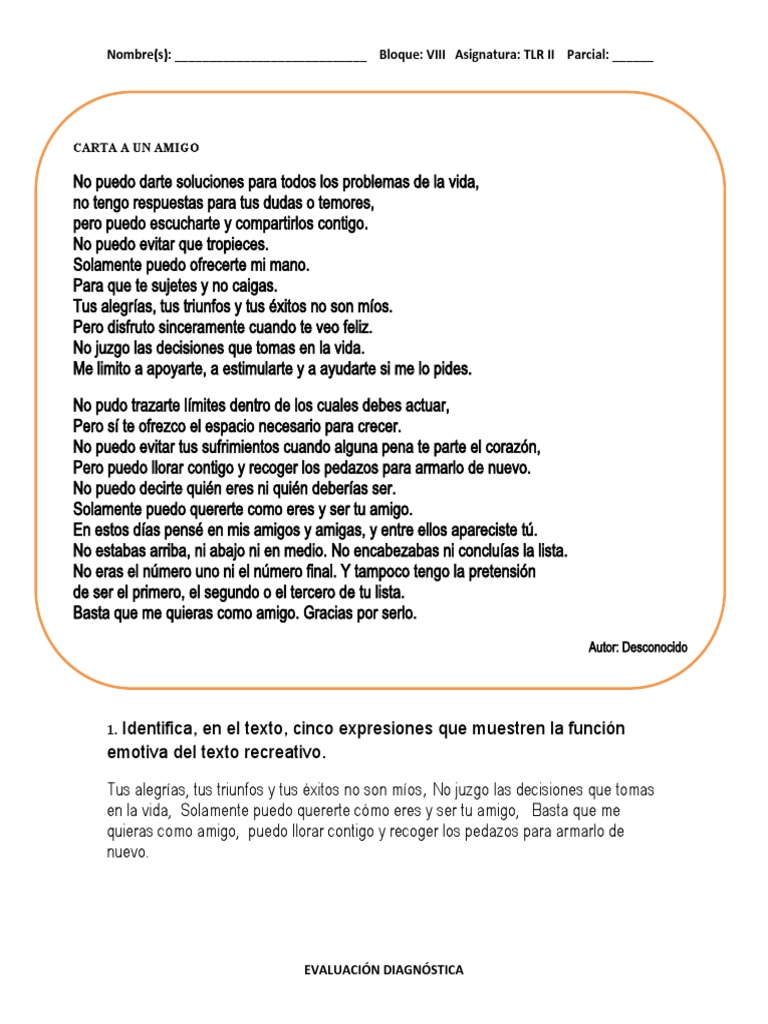 Carta Emotiva a un Amigo | PDF