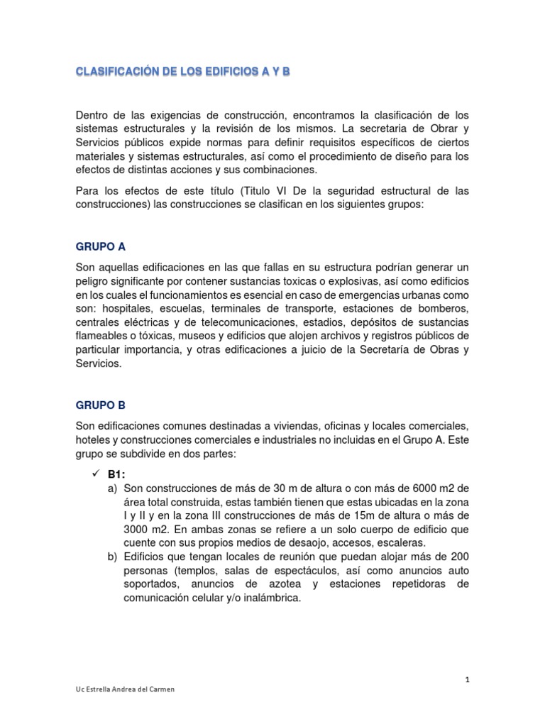 Clasificación de Los Edificios A y B | PDF | Fundación (Ingeniería) | Carpintería