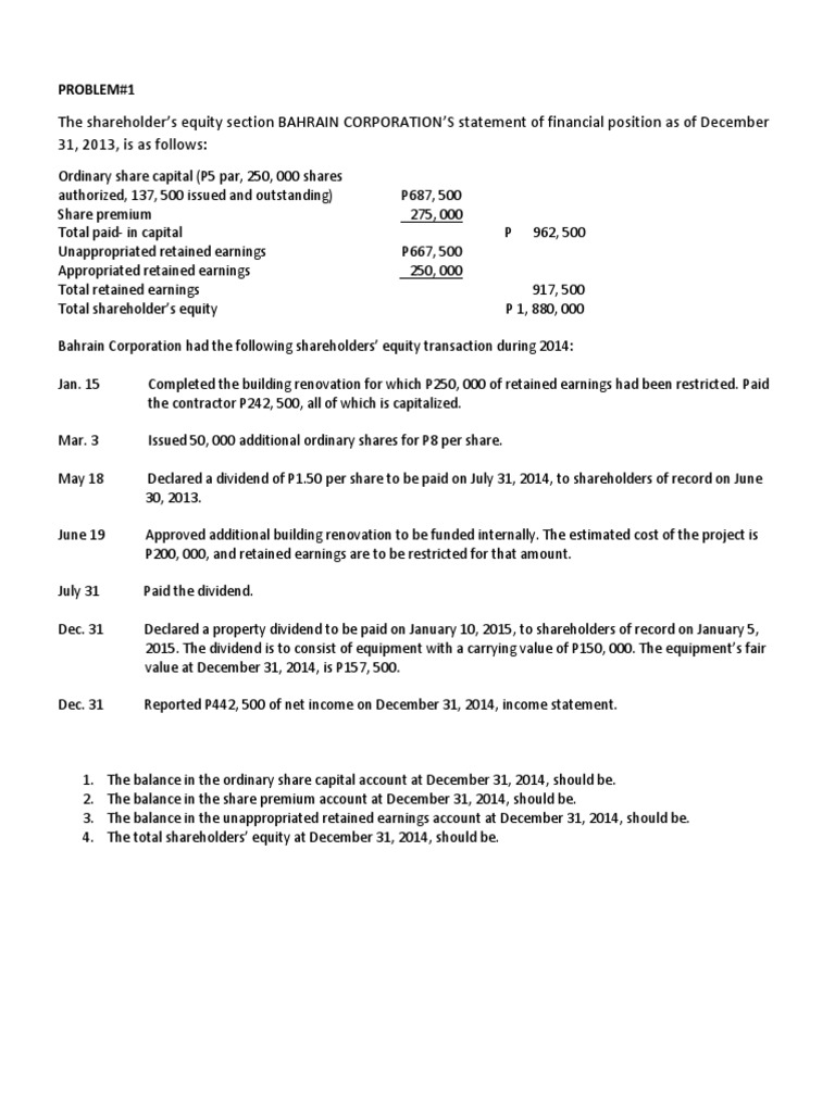 The Shareholder's Equity Section BAHRAIN CORPORATION'S Statement of ...