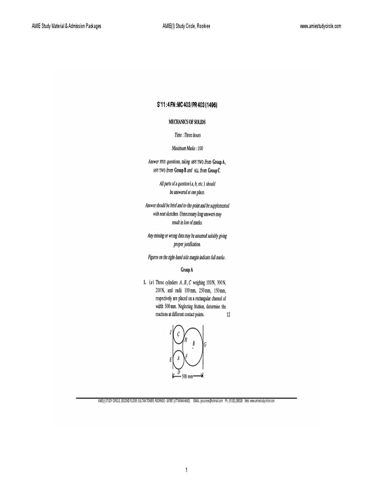 AMIE Question Paper (Mechanics of Solids | PDF | Bending | Stress ...