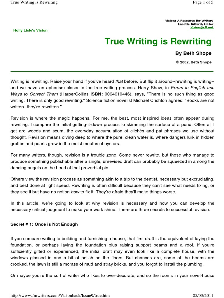 True Writing Is Rewriting-Beth Shope | PDF
