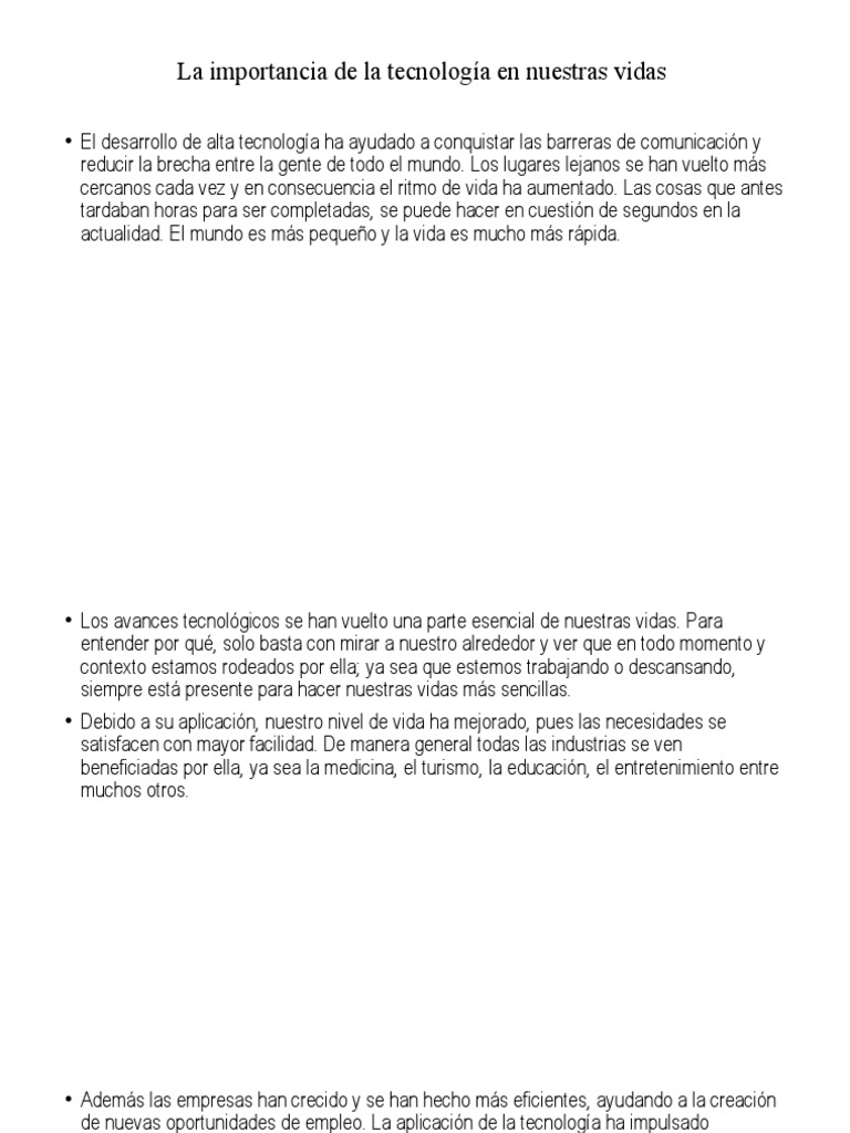 La Importancia de La Tecnología en Nuestras Vidas | PDF