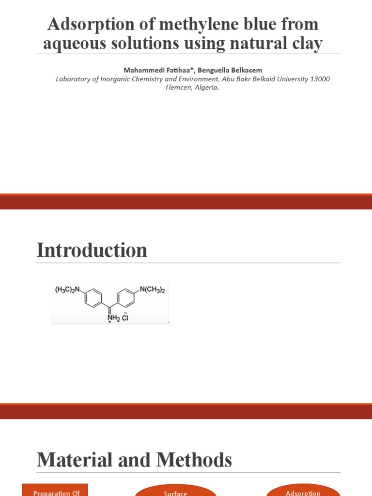 Adsorption of Methylene Blue From Aqueous Solutions Using | PDF