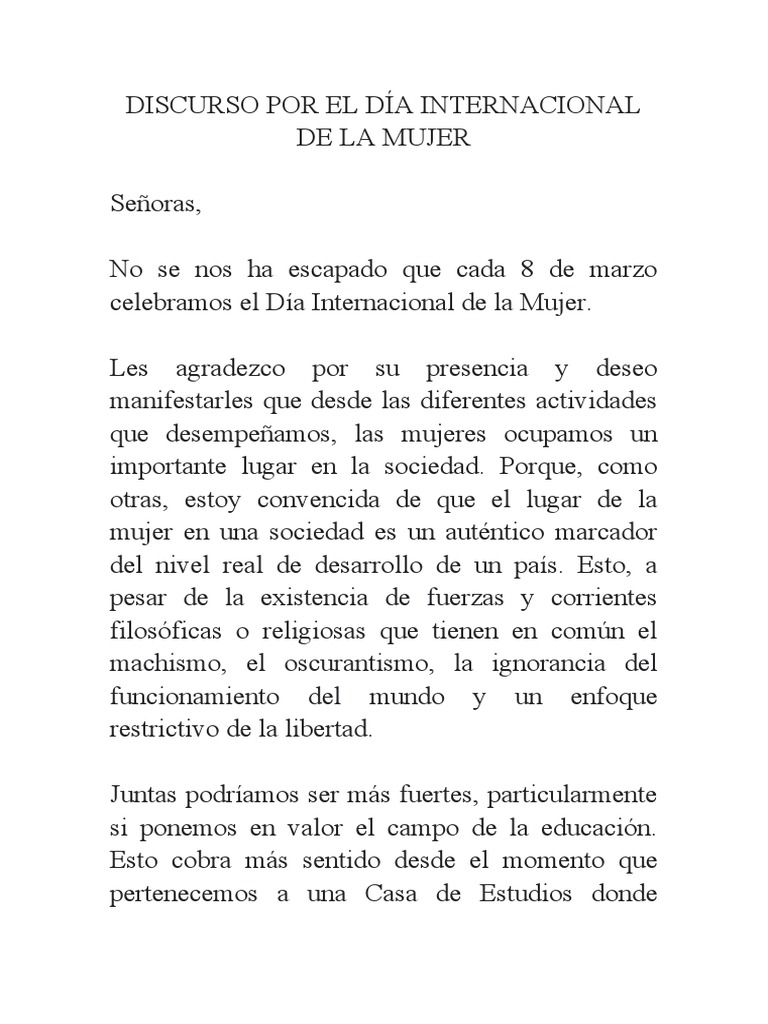 Discurso Motivador por el Día de la Mujer | PDF | Mujer