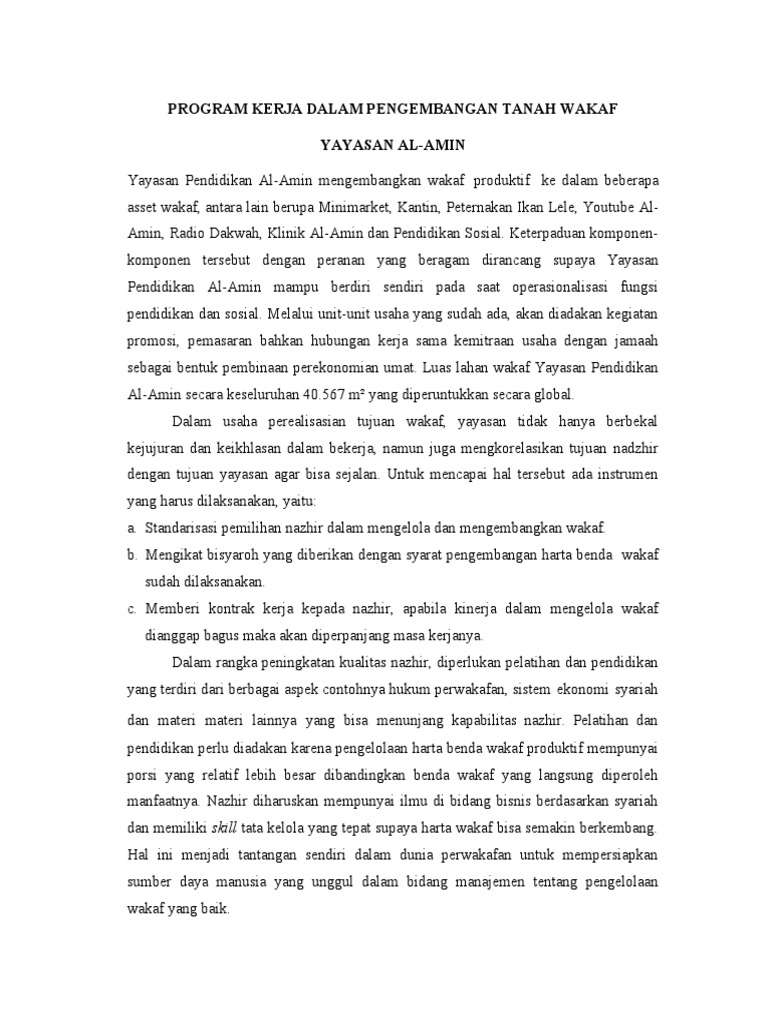 Program Kerja Dalam Pengembangan Tanah Wakaf | PDF