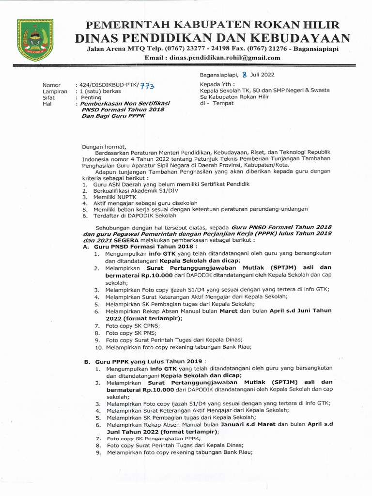 Pemberkasan Non Sertifikasi PNSD Formasi Tahun 2018 Dan Guru PPPK PDF | PDF