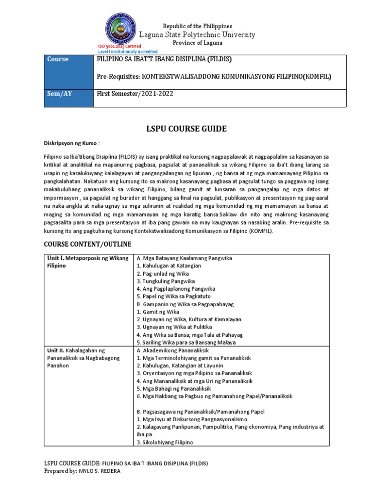 CAS - Fildis - Course Guide 1st Sem 2021 Edited | PDF