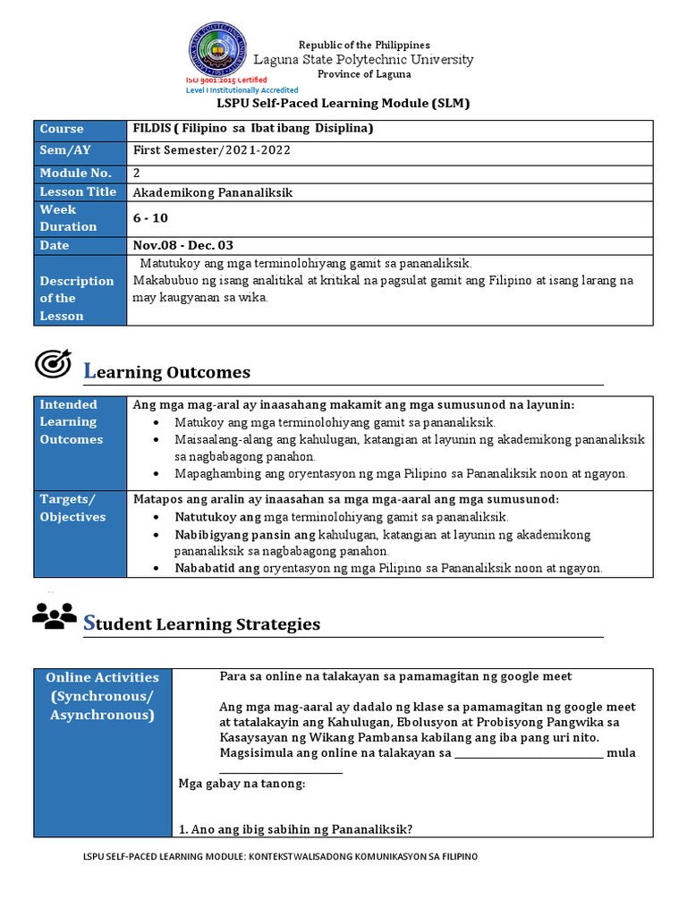 CAS - Fildis - SLM 2 1st Sem 2021 | PDF
