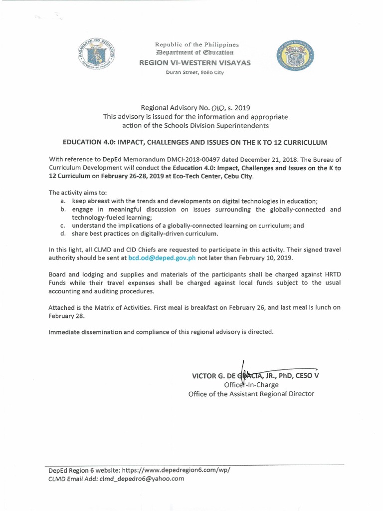 RA No. 010 S. 2019 Education 4.0 Impact Challenges and Issues On The K ...