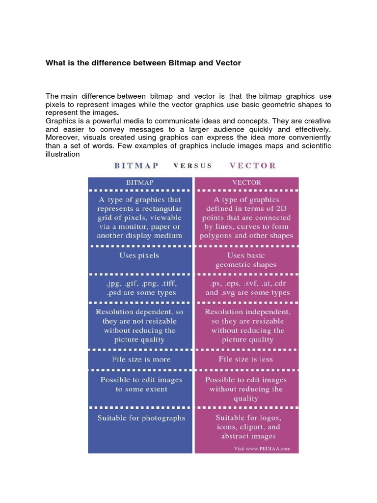 A Comprehensive Explanation of the Key Differences Between Bitmap and Vector Graphics | PDF ...
