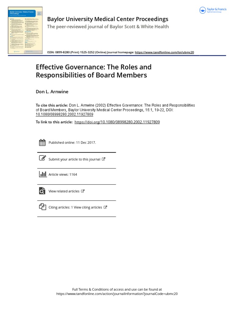 Effective Governance The Roles and Responsibilities of Board Members ...
