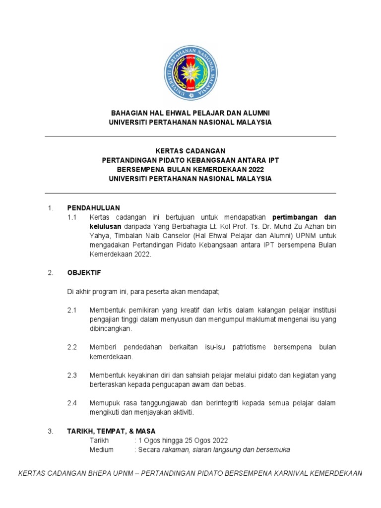 Pertandingan Pidato IPT Merdeka 2022 | PDF