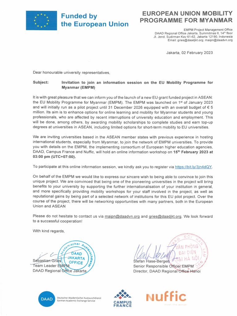 EU Mobility Programme For Myanmar - Letter of Invitation - Info Session ...