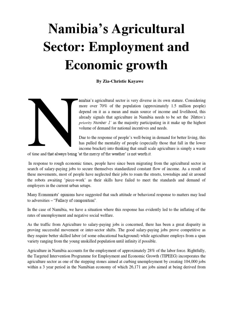 Namibia's Agricultural Sector: Employment and Economic Growth | PDF ...