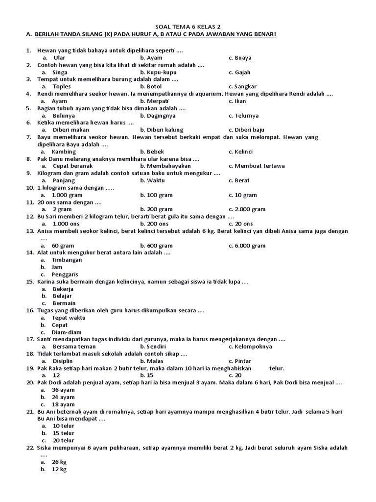 Soal Tema 6 Kelas 2 | PDF