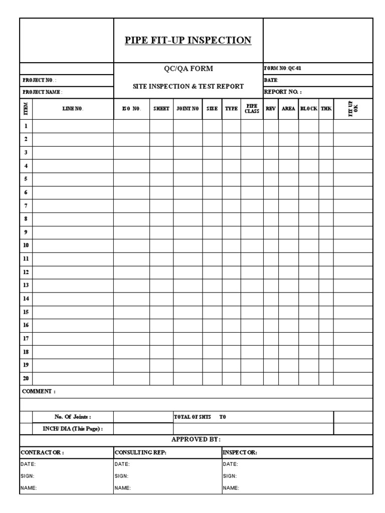 Pipe fit-up inspection form | PDF