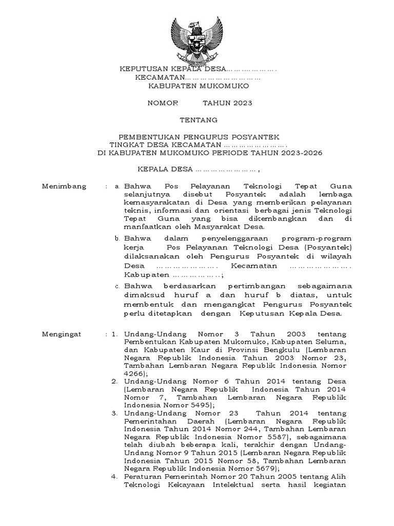 Draft SK Posyantek Desa - Tahun 2023 | PDF