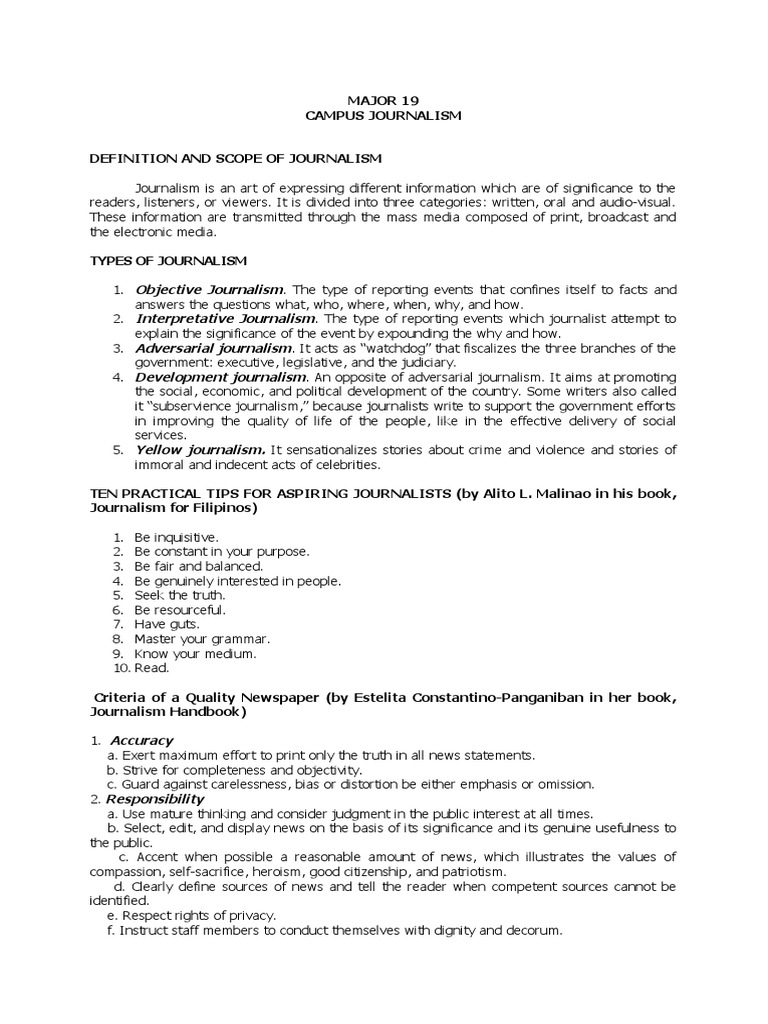 Campus Journalism REVIEWER | PDF | Journalism | News