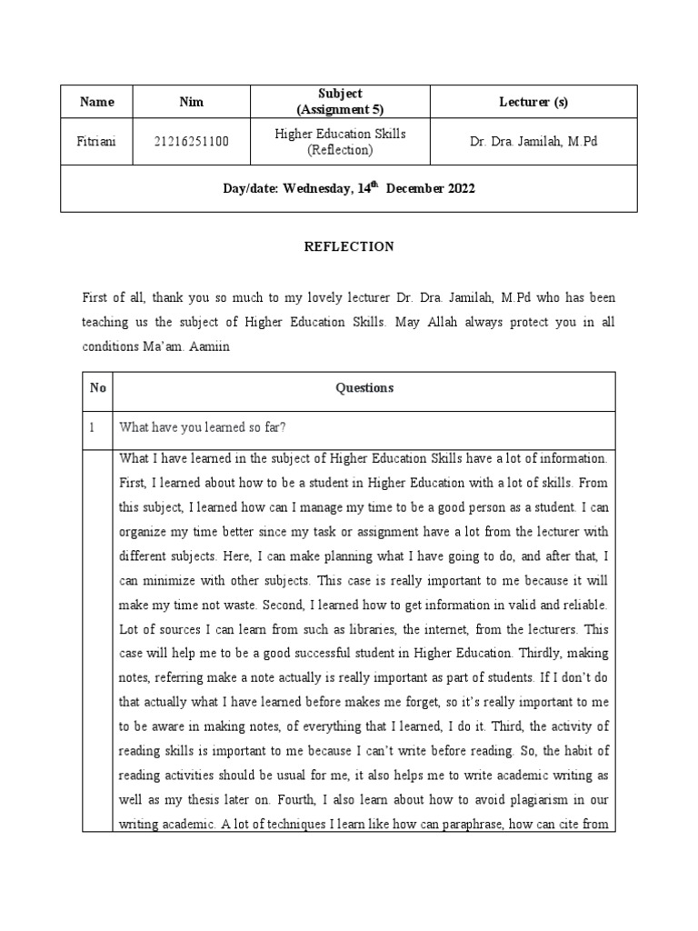 Fitriani Reflection He | PDF | Learning | Cognition