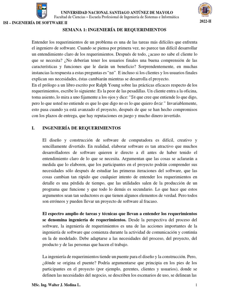 Semana 1-2 INGENIERÍA DE REQUERIMIENTOS PDF | PDF | Software ...