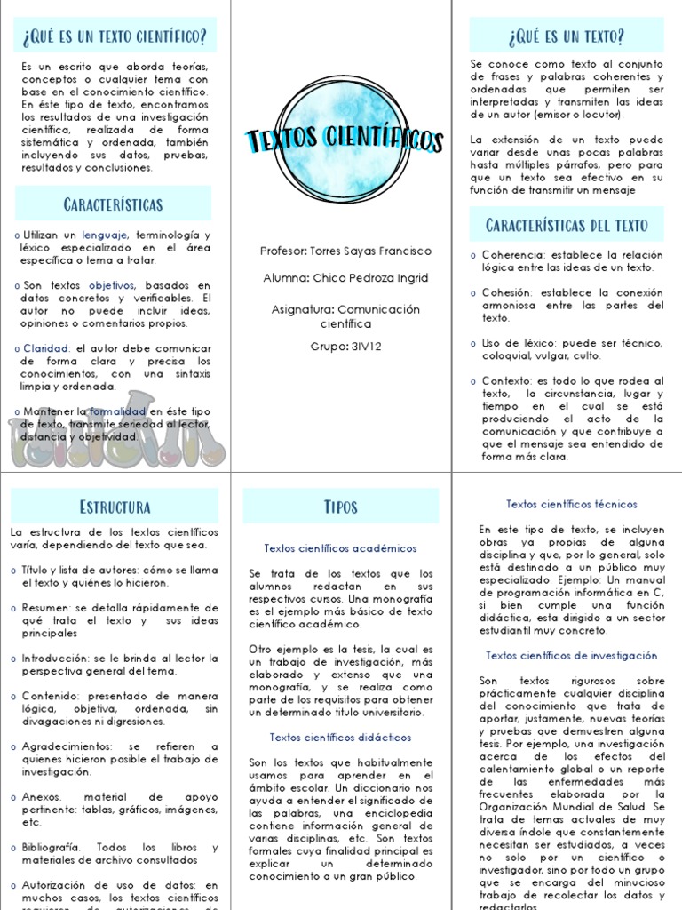 Tríptico Texto Científico | PDF | Comunicación | Conocimiento