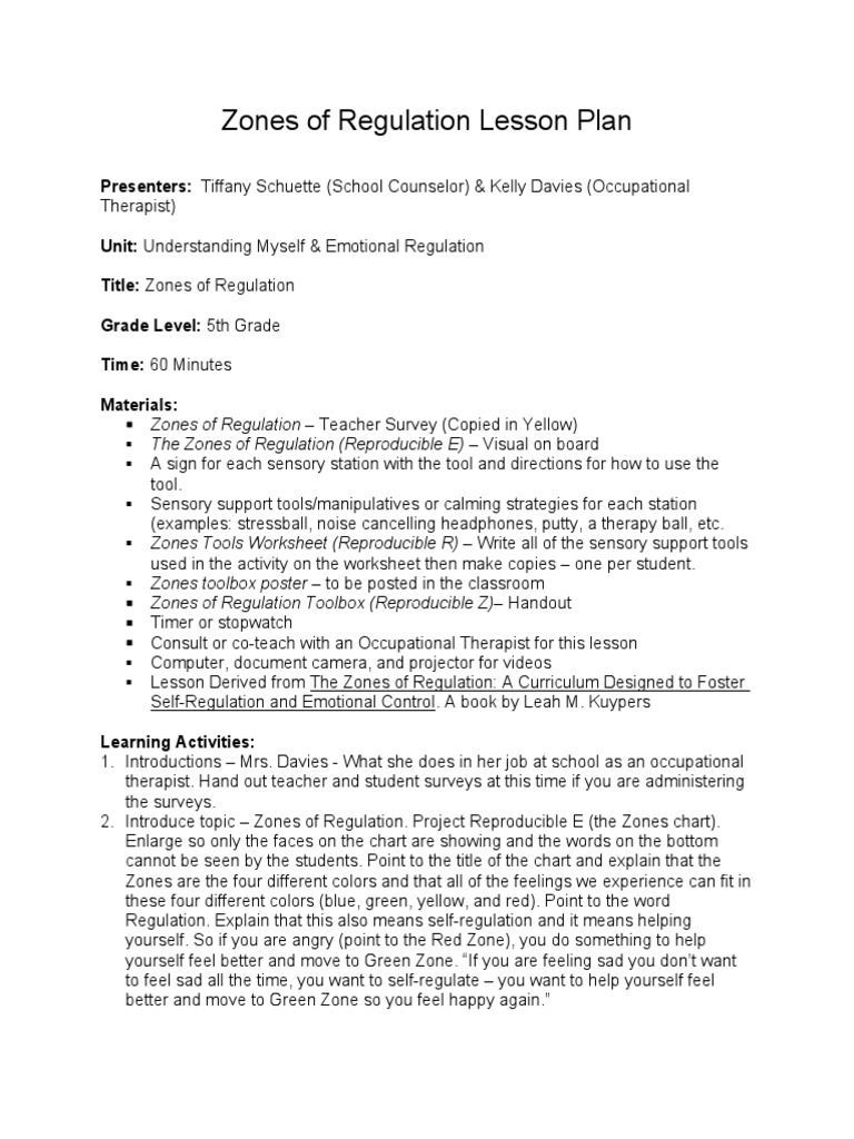 5th Grade Zones Lesson Plan | PDF | Senses | Cognitive Science