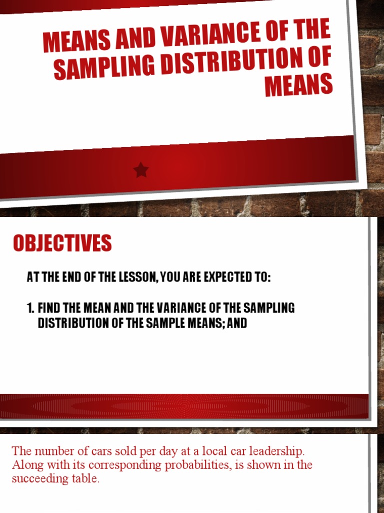 Mean and Variance of Sample Means | PDF | Standard Error | Variance