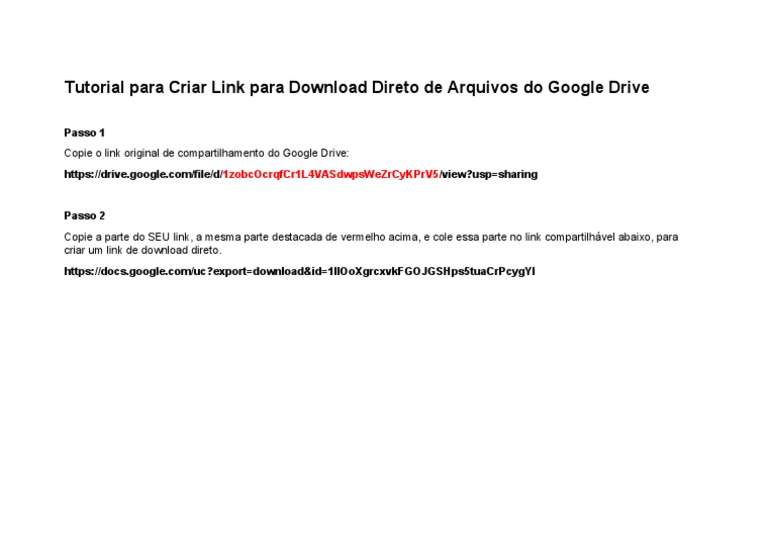 Tutorial para Criar Link para Download Direto de Arquivos Do Google Drive | PDF