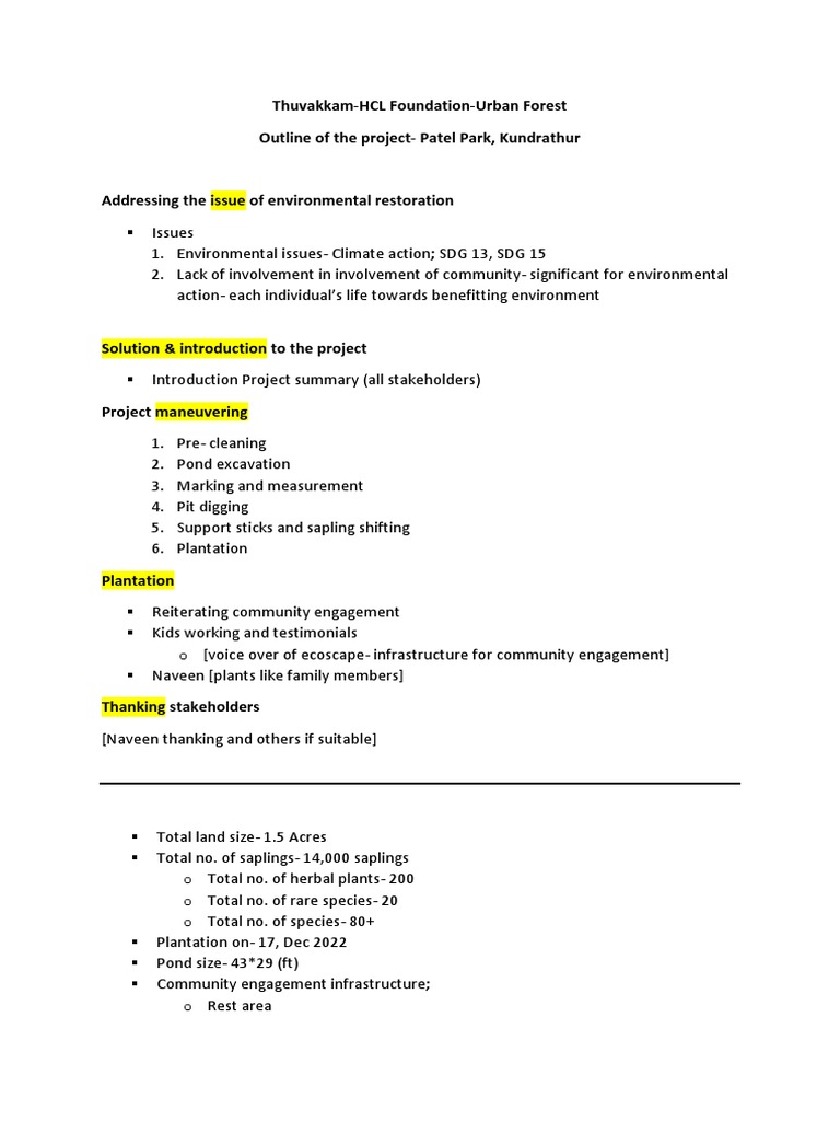 HCLF-TKM - Patel Park Video Story Board | PDF