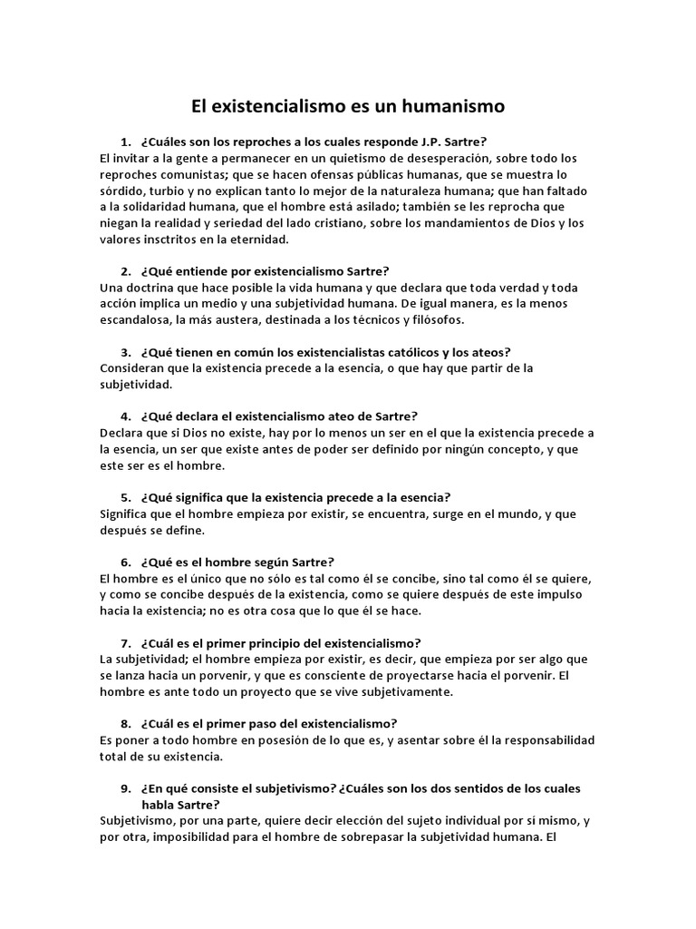 Lectura-El Existencialismo Es Un Humanismo | PDF | Existencialismo ... Lectura-El Existencialismo Es Un Humanismo | PDF | Existencialismo ...