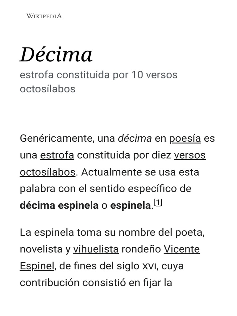 Décima - Wikipedia, La Enciclopedia Libre | PDF | Retórica | Fonética
