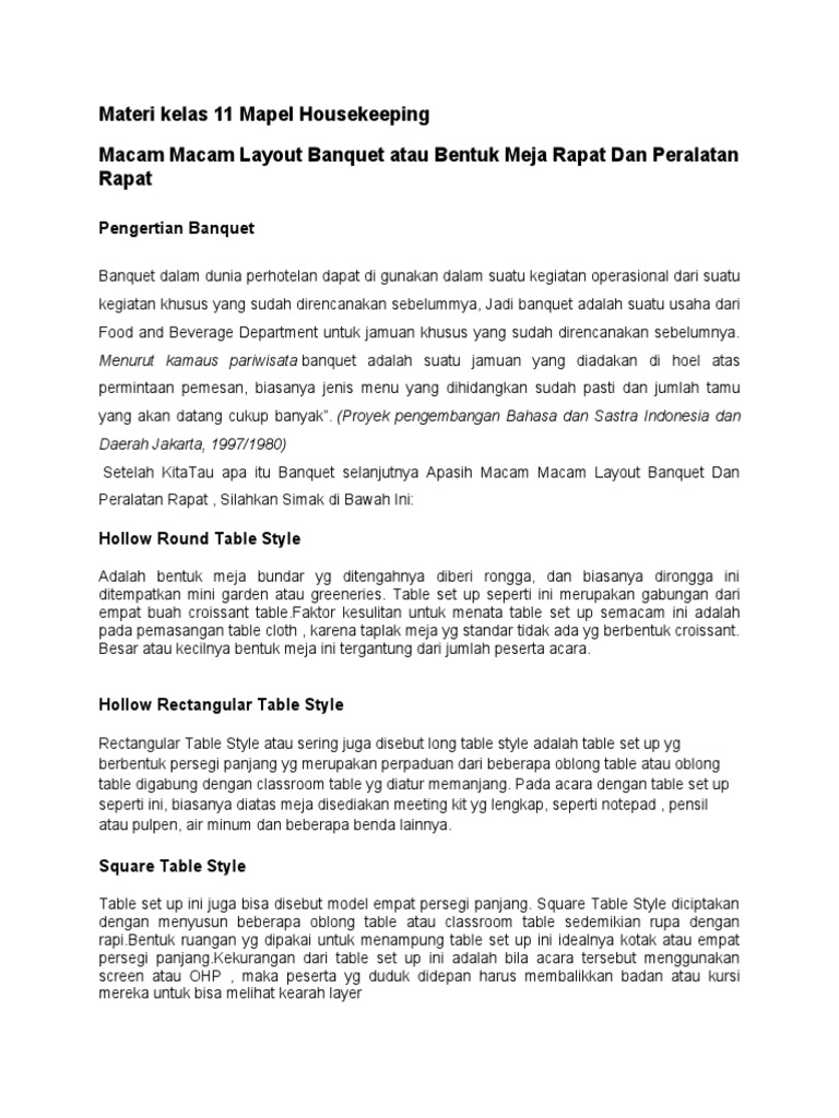 Macam Layout Banquet untuk Acara Rapat | PDF
