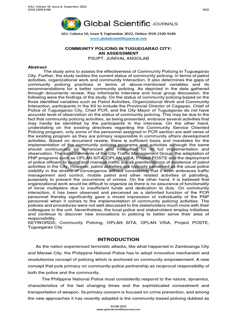 Community Policing in Tuguegarao City An Assessment | PDF | Police ...