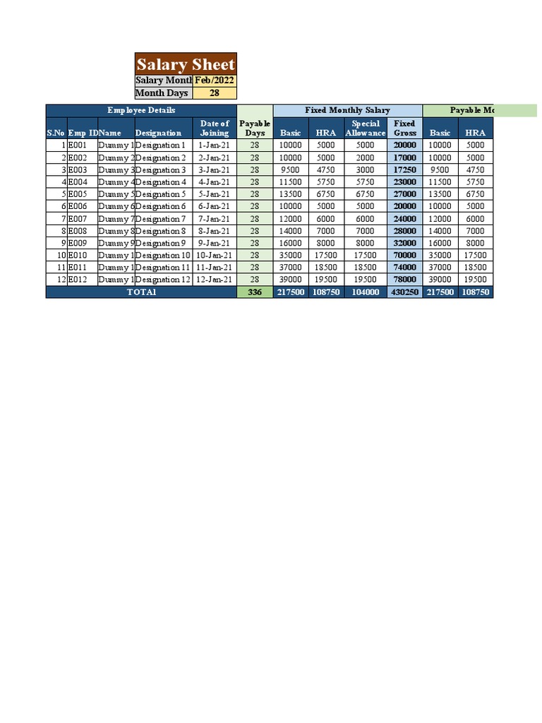 Employee Salary Sheet Format 2022 | PDF | Taxes | Government Finances