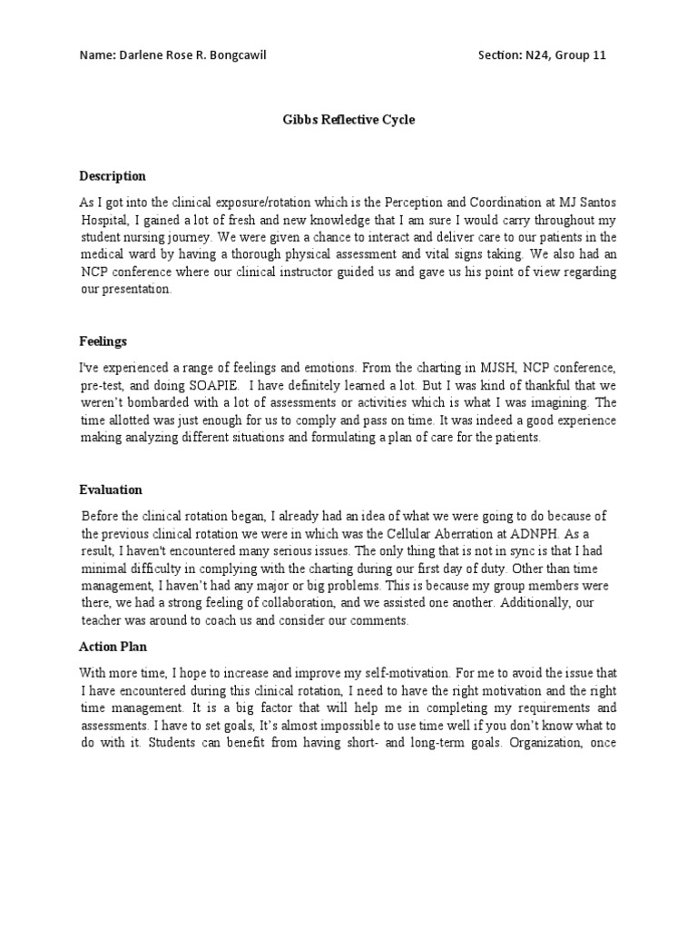 Gibbs - Reflective - Cycle-PERCEPTION COORDINATION | PDF | Nursing ...